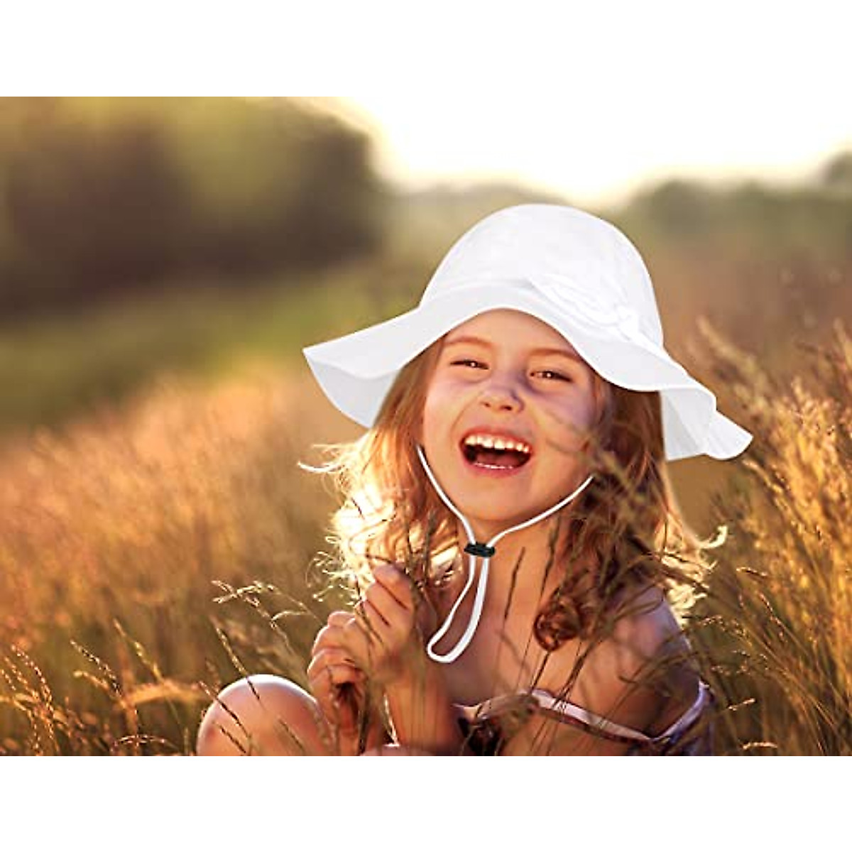 Baby Girl Sun Hat with UPF 50+ Outdoor Adjustable Beach Hat with Wide Brim Bucket Hats (0-6 Months, 1pcs-White, 0_Month)