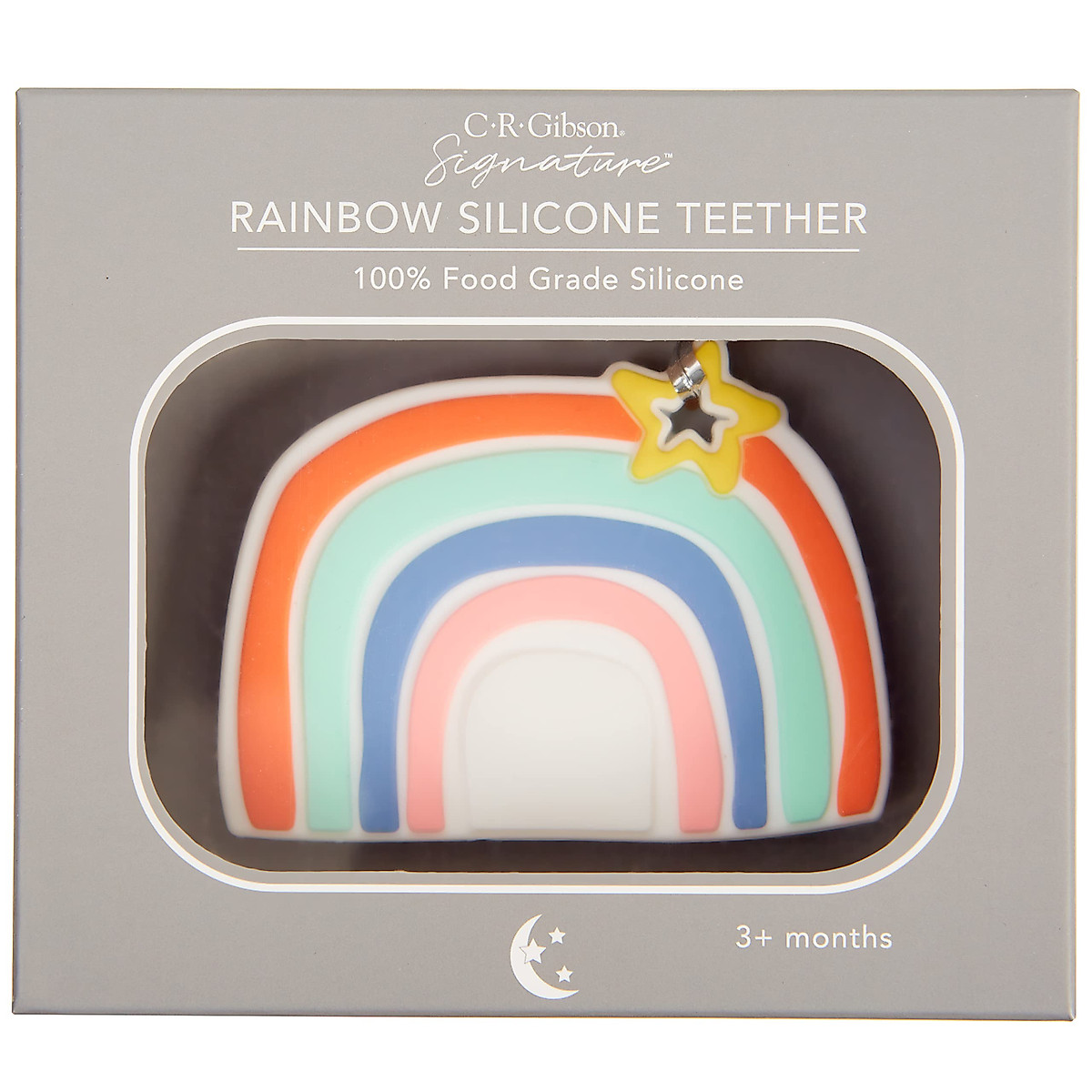 C.R. Gibson BTEE-24547 Colorful Rainbow 100% Food Grade Silicone Teether for Babies, 2.9" W x 2.2" L, Multicolor