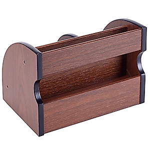 5-Compartment Luxury Black/Brown Wood Office Desktop Organizer with Large Storage Drawer