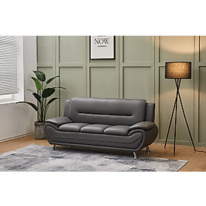 Kingway Faux Leather Living Room Sofas, 3 SEAT, Gray