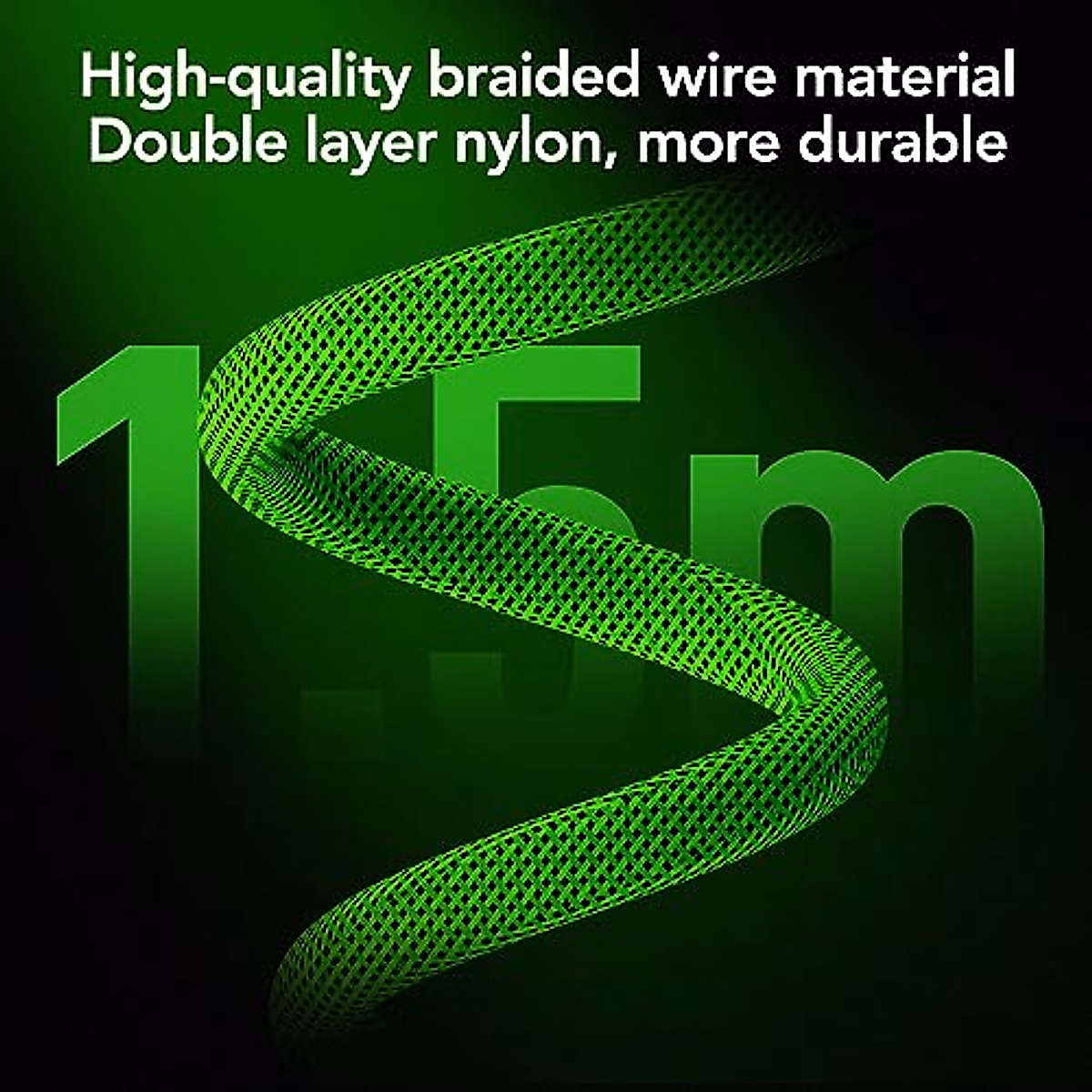 MFish 65W GaN Fast Wall Charger Block with 2 USB-C & 1 USB-A Ports, 5ft Nylon Extension Adapter – High-Speed Charging for iPhone, iPad, MacBook, Samsung Galaxy, and More Devices (Green)