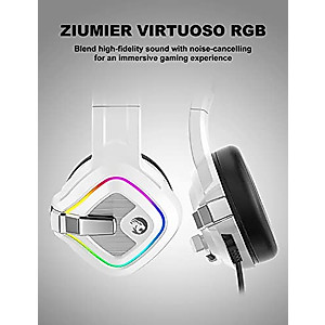 ZIUMIER Z66 White Gaming Headset with Microphone, Wired Over-Ear Headphone for PC PS4 PS5 Xbox One Controller, RGB LED Light, Bass Surround Sound