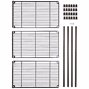 Amazon Basics 3-Shelf Adjustable, Heavy Duty Storage Shelving Unit, Steel Organizer Wire Rack, Black & 6 Cube Grid Wire Storage Shelves, Black