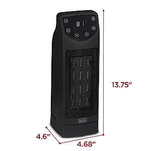 BLACK+DECKER Oscillating Space Heater, Portable Heater with Remote Control, Ceramic Small Space Heater with Two Heat Settings & LED Display, Small Heater 1500W