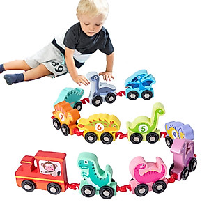 Toddler Toys for 4 3 Year Old Boys Gifts,Montessori Toys for 3 4 Year Old Girls Birthday Gifts,Wooden Train Set Dinosaur Toys for Kids 3-5 Years Old Toy Cars for Toddler Boy Toys Age 4