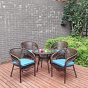 Wuisimiy Patio Furniture Cushions，PU Water Proof Patio Chair Cushion with Ties 16x16in for Garden Patio Funiture ，2 Pack Blue