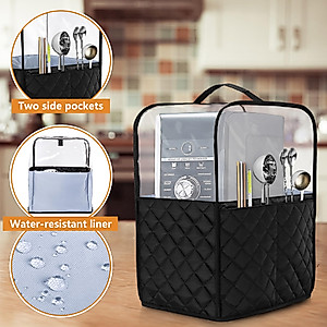 LUXJA Transparent Top Dust Cover Compatible with Ninja CREAMi NC501, NC301, NC299AMZ, Ice Cream Maker Dust Cover Compatible for Ninja Ice Cream Maker Machine with Accessories Pockets, Black