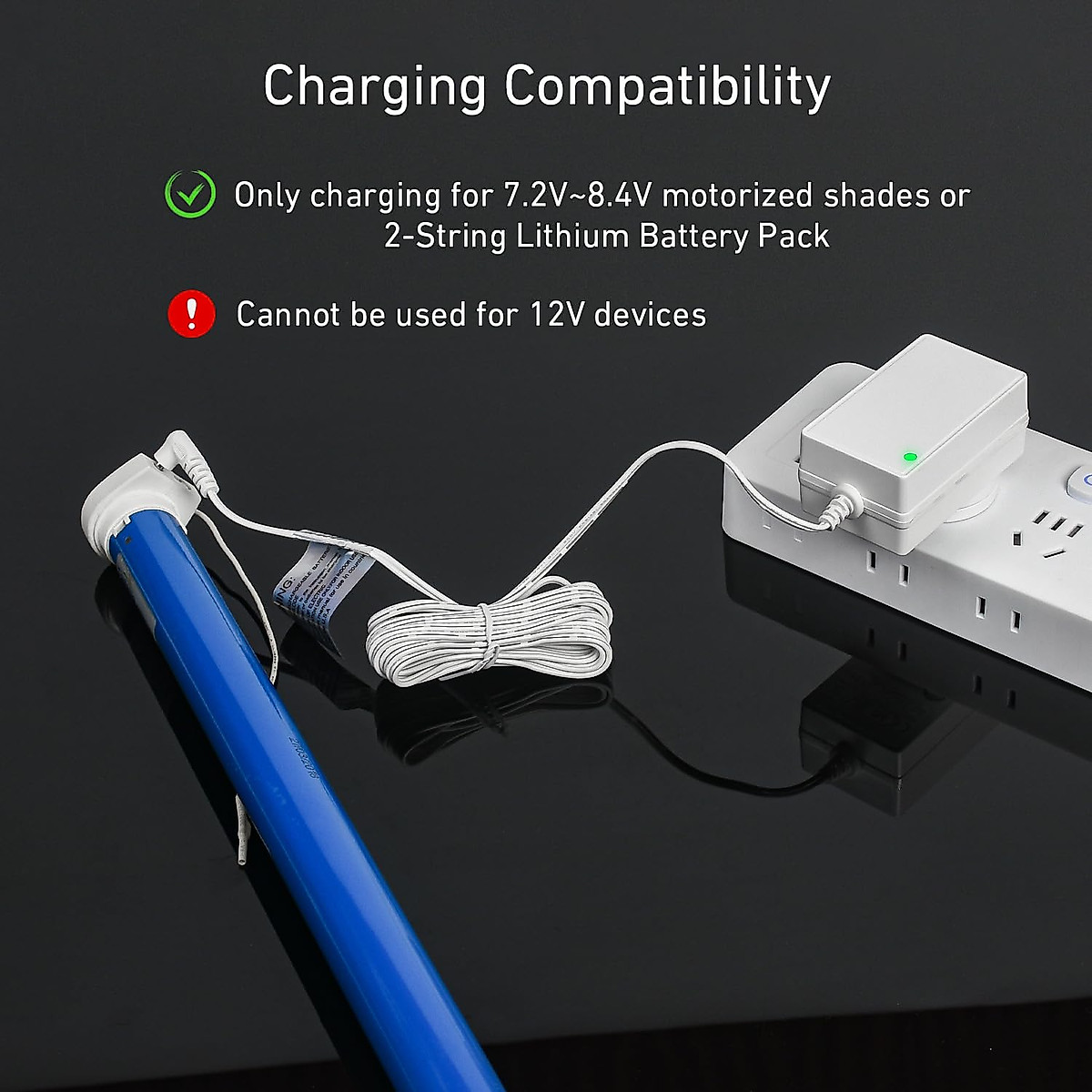 Rollerhouse 8.4V 1A Li-ion Battery Charger Power Adapter for 7.2V,7.4V 8.4V Device, with LED Indicator 3.5x1.35mm Male Plug Connector, L=118", White