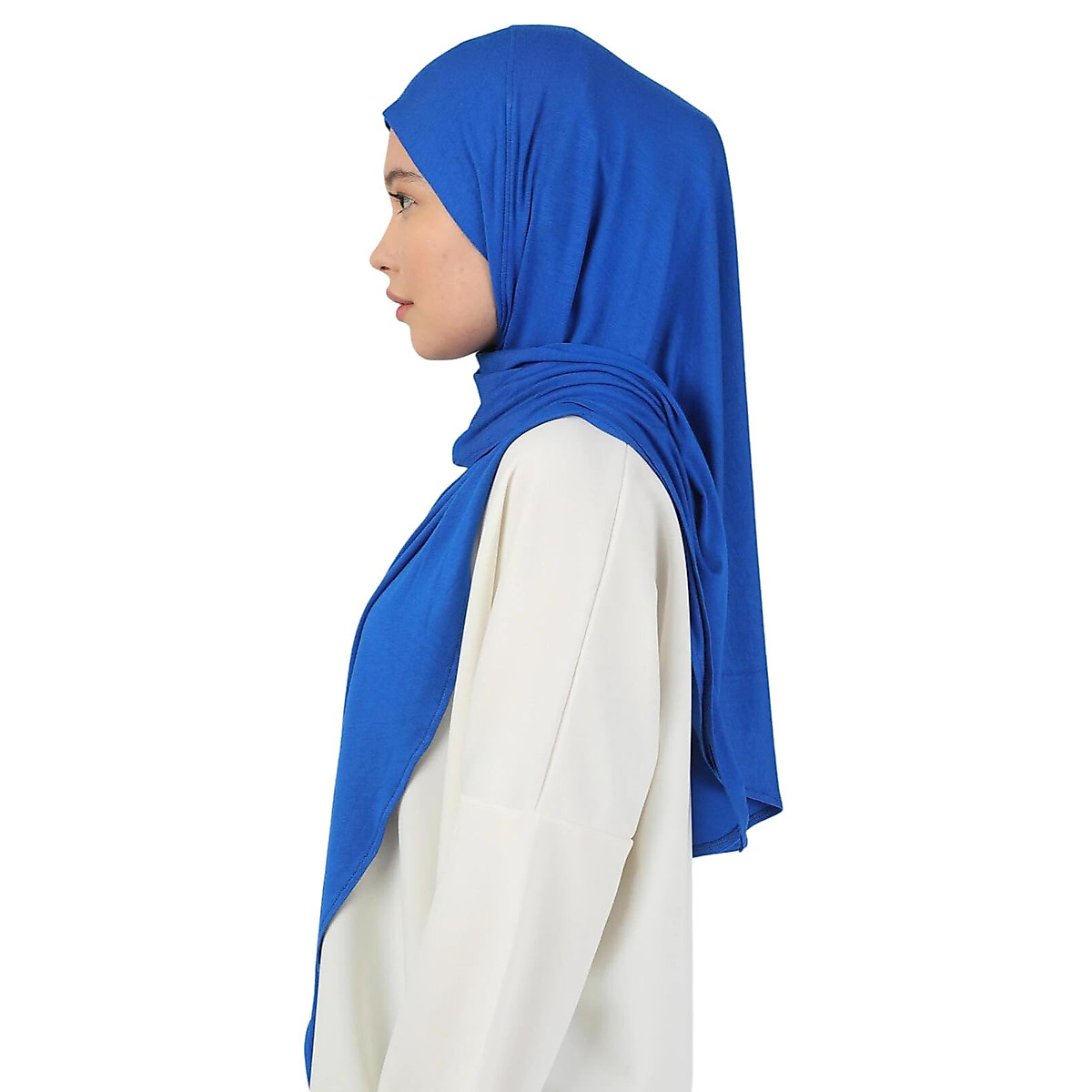 Prien Zippered Instant Hijab For Women, Muslim Prayer Scarf, Long Turban Girls, Abaya, Jersey Islamic Dress Undercap Khimar (Saxe Blue)