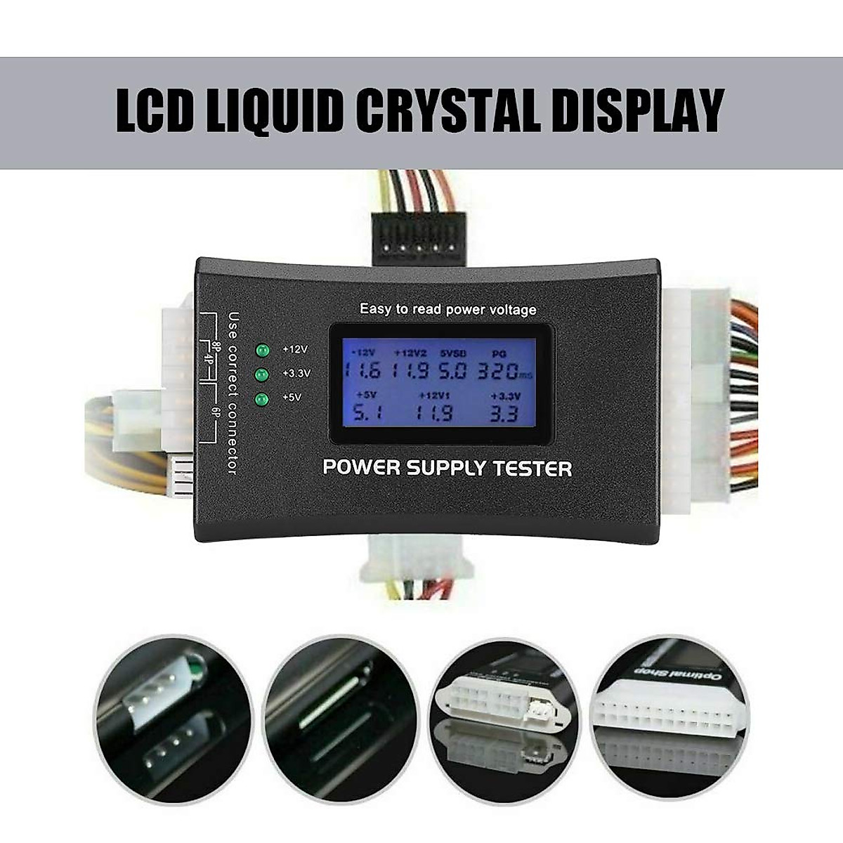 20/24 4/6/8 Pin Computer PC Power Supply Tester with LCD Display and Buzzer for ATX, ITX, BTX, PCI E, SATA, HDD