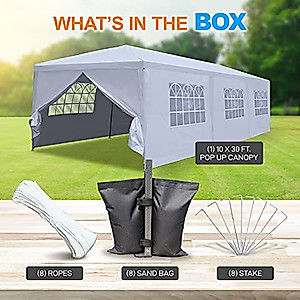 SereneLife SLTET30 Party Commercial Instant Shelter with 4 walls-Waterproof Tent with 8 Sand Bags, One size, White