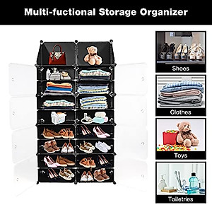 ALUPOM Shoe Rack Storage Organizer with Doors, 8 Tier Shoe Storage Cabinet with Side Hooks, Stackable 32 Pair Shoe for Entryway, Hallway, Small
