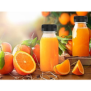 Hulless 3 Pcs 8 Ounce Plastic Juice Bottle Drink Containers Juicing Bottles with Black Lids, Suitable for Juice, Smoothies, Milk and Homemade Beverages