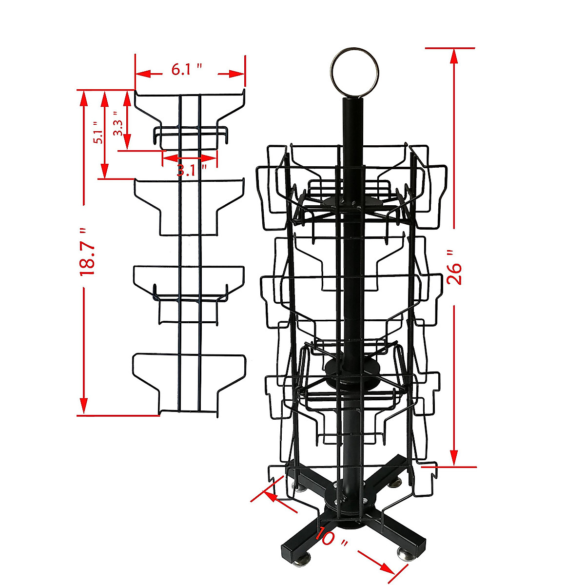 FixtrueDisplays Rotating Postcard/Greeting Card Display w/Sign Clip, 16 Horizontal Pockets (6x4") Pocket Size: 6"Wide X 4.9"High, 16 Pockets. - Black 11700