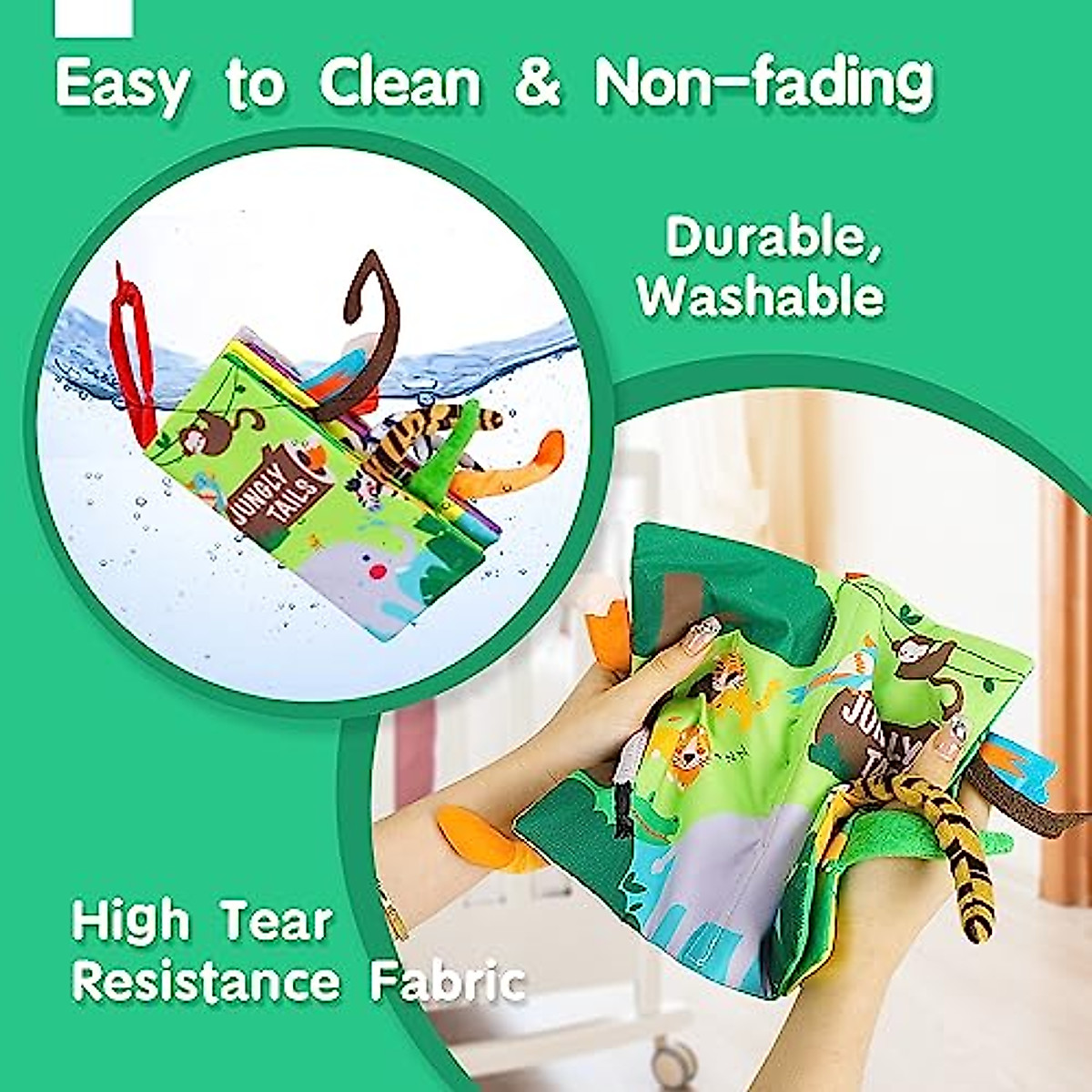 beiens Baby Books Toys, Touch and Feel Crinkle Cloth Books for Babies, Infants & Toddler, Early Development Interactive Car & Stroller Soft Toys Gifts for Boys & Girls (Jungle Tails-1 Book)
