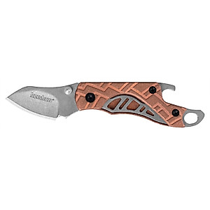 Kershaw Cinder-Copper 1.4 In. Blade; Small Pocket Knife with Stonewash Blade, Copper Handle, Manual Open, with Thumb Stud, Bottle Opener, Liner Lock and Lanyard Hole (1025CUX)