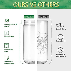 MANJUSAWA 4PCS Drinking Cups With Lids and Straws_16oz Beer Can Shaped Drinking Cups-Iced Coffee Cups,Cute Jars with Straw and Lid,Ideal for Beer,Cocktail,Whiskey,Iced Coffee,Iced Tea and Soda