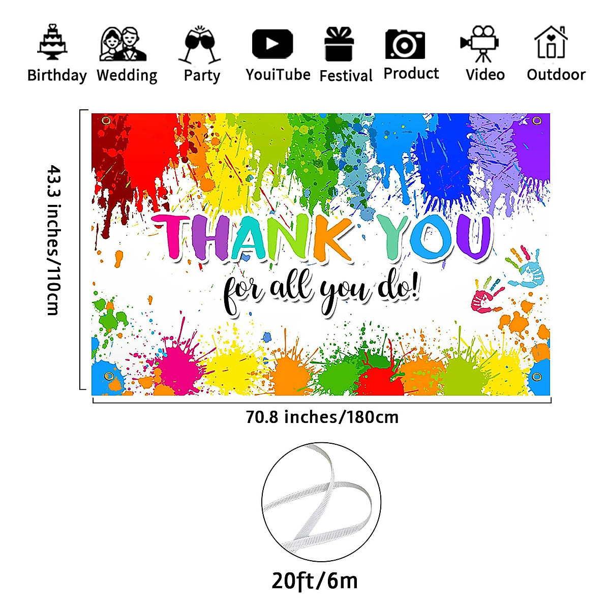 Avezano Art Thank You Backdrop Painting Thank You for All You Do Party Decoration Thanks to Staff Teachers Professors Doctors Photo Banner We Appreciate You Banner 70.8 x 43.3 Inch