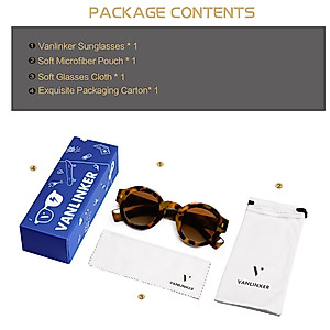 VANLINKER Vintage Round Polarized Sunglasses for Women Men Trendy Shades Retro Circle Sun Glasses VL9743 C2 Tortoise Frame Brown Lenses