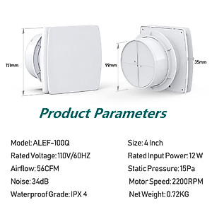 Allvent Exhaust Fan 4" Home Ventilation Fan Window and Wall Mount Vent Fan for Kitchen Bathroom Workshop Garage (110v/12W/White)