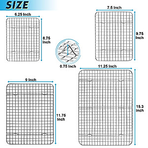 TeamFar Cooling Rack Set of 4, Stainless Steel Grid Cooking Roasting Racks for Various Size Baking Sheet Toaster Oven Pan, Healthy & Heavy Duty, Mirror Finish & Dishwasher Safe