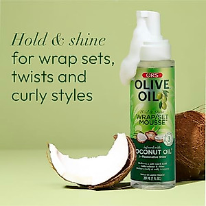 ORS Olive Oil Hold & Shine Wrap Set Mousse Infused with Coconut Oil for Restorative Shine 7 Ounce (Pack of 3)