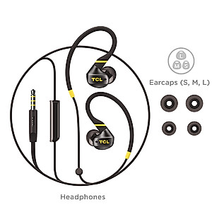TCL Actv100 in-Ear Earbuds Active Noise Isolating Wired Secure Fit Sweatproof Headphones with Built-in Mic – Black
