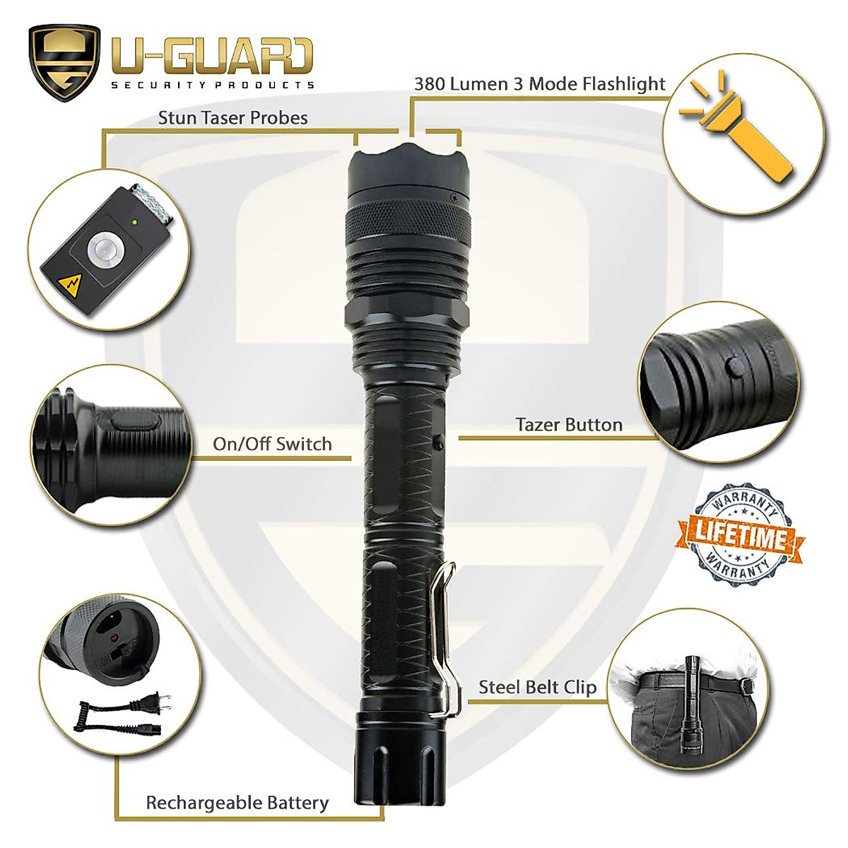 Best Self Defense Weapon Kit Pepper Spray Police Flashlight Stun Gun Combo - High Volt Tactical Aluminum Stun Gun Flashlight and Police Pepper Spray Keychain - for Men Home Or Women's Self Defense