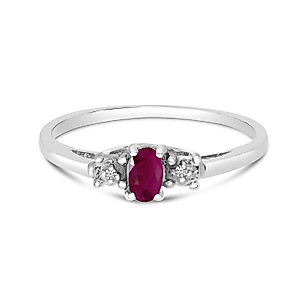 Jewels By Lux 10k White Gold Genuine Red Birthstone Solitaire Oval Ruby And Diamond Wedding Engagement Ring - Size 6.5 (0.18 Cttw.)
