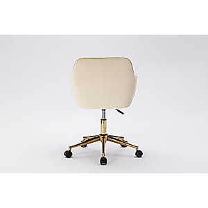 Modern Swivel Home Office Chair,Velvet Upholstered Computer Chair Desk Chair Comfortable Office Chair Adjustable 360° Swivel Office Desk Chair with Golden Base & Wheels for Home Office (Beige)