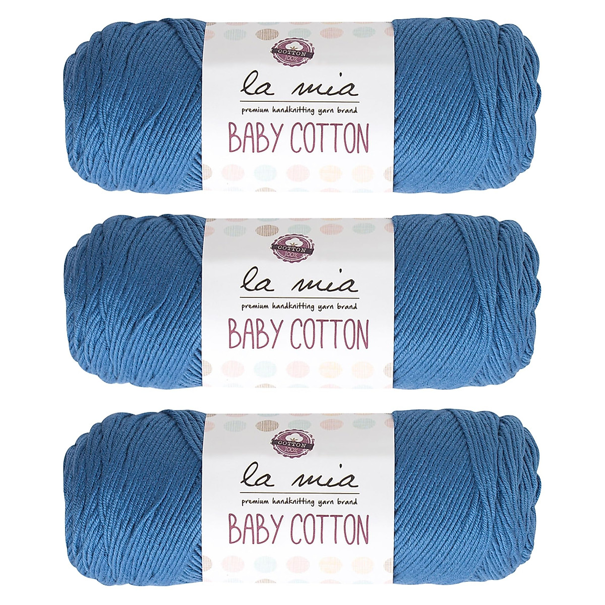 3 Skein La Mia Baby 50% Cotton Total 10.5 Oz Each 3.5 oz (100 g) / 218yd (200m), Medium, Worsted, Super Soft Yarn, Best for Baby and Amigurumi, Blue - L035