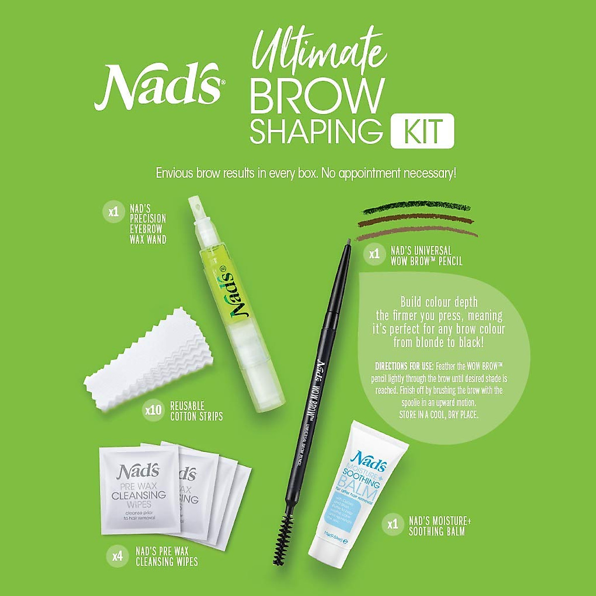 Nad's Eyebrow Shaping Kit, 18 Piece Set