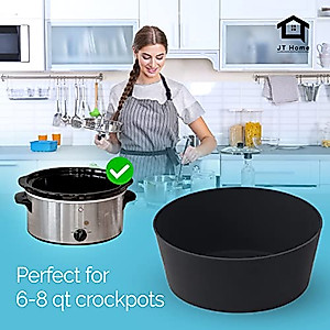 JT Home Silicone Crockpot Liner - Reusable Crockpot Liner for Large Slow Cookers, Compatible with 6 Quart Crockpot to 8 Quart Crockpot - Dishwasher-Safe & Leakproof Silicone Slow Cooker Liner - Black
