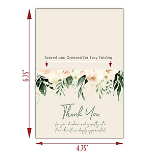 MPC Brands In Memory Of Blank Funeral Thank You Cards - Sympathy Bereavement Thank You Cards With Envelopes - Message Inside (25, Sage Floral)