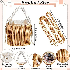 9 Pcs Women&#039;s Pearl Straw Bags Rattan Earrings Summer Beach Handbags Woven Wicker Bucket Tote Bag Straw Wicker Braid Hoop Drop Dangle Bohemian Earrings