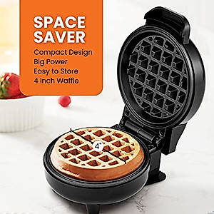 Elite Gourmet EWM013B Electric Nonstick Mini Waffle Maker with 5-inch cooking surface, Belgian Waffles, Compact Design, Hash Browns, Keto, Snacks, Sandwich, Eggs, Easy to Clean, Black