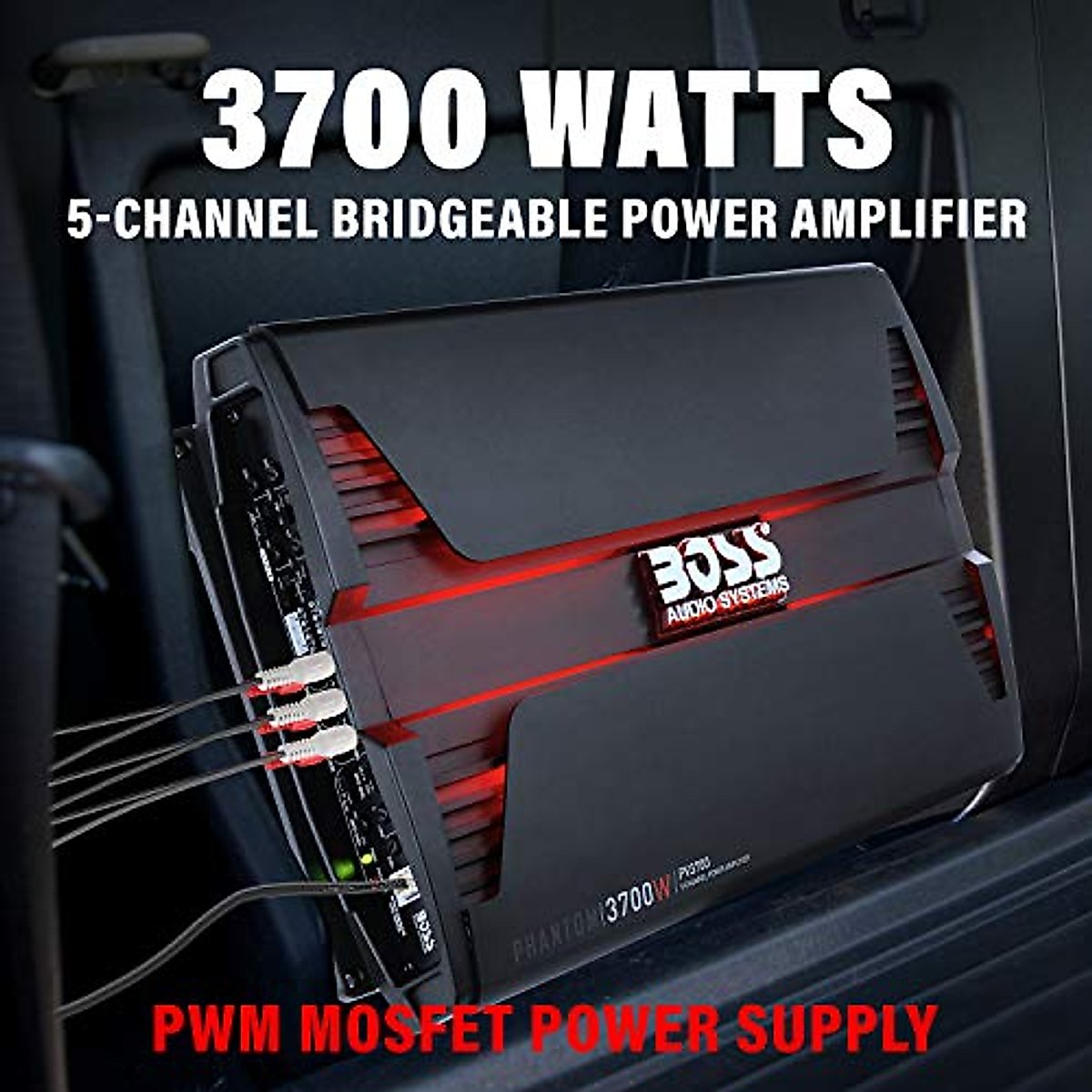 BOSS Audio Systems PV3700 5 Channel Car Stereo Amplifier – 3700 High Output, 5 Channel, 2/4 Ohm Stable, Low/High Level Inputs, High/Low Pass Crossover, Full Range, Bridgeable, for Subwoofer
