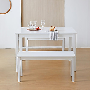Livinia Cabin 37.4" Wooden Dining Bench/Small Modern Farmhouse Malaysian Oak Wood Bench (White)