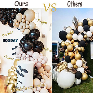 Black Balloon Garland Arch Kit, SCMDOTI Black and Gold Balloon with Double Stuffed Nude Cream Tan Balloon Garland,Black Neutral Balloon Arch for Birthday,Engagement Graduation Baby Shower Decorations