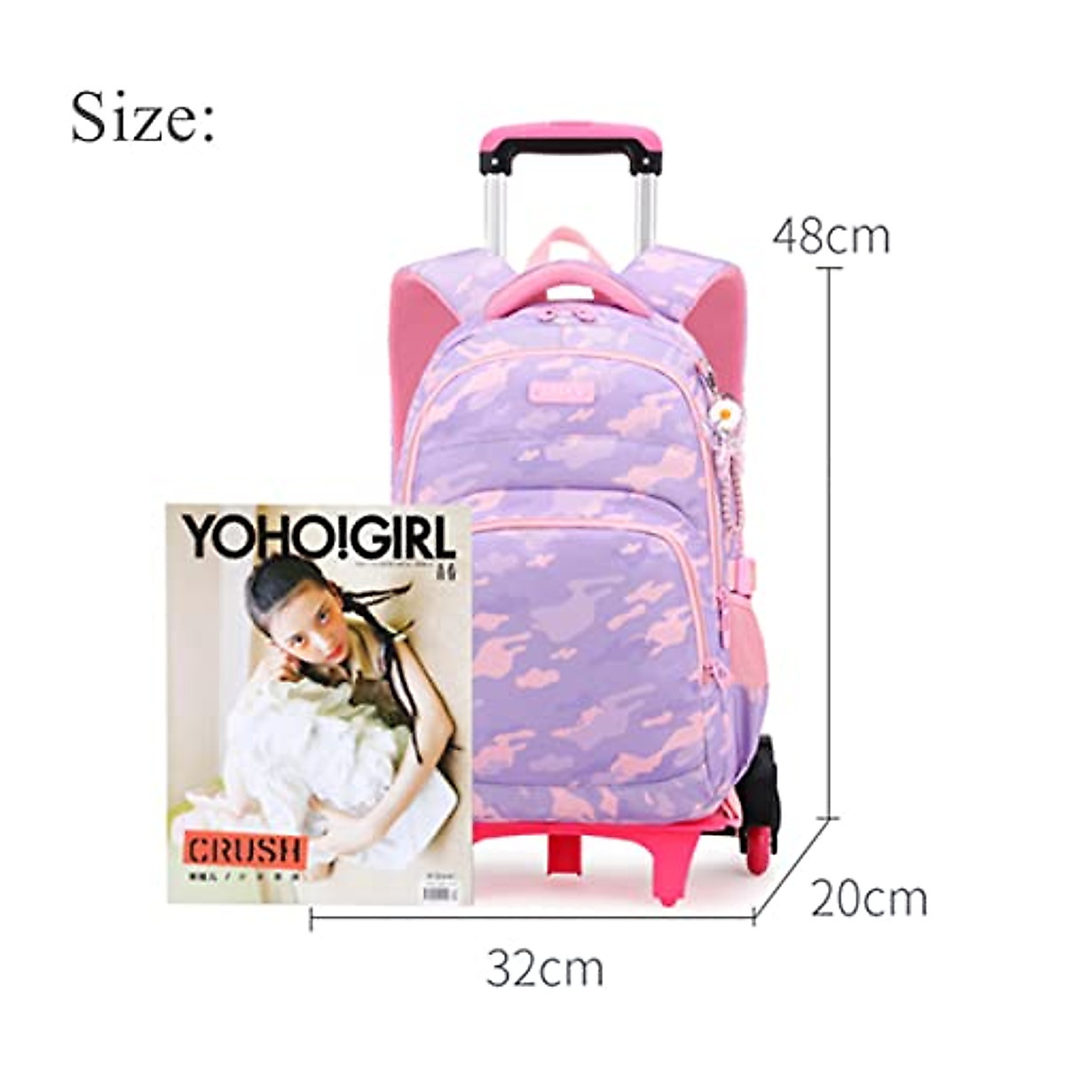 EKUIZAI Colorful Striped Print Elementary Trolley Backpack Primary School Rolling Daypack Carry-on Luggage BookBag with Wheels for Girls