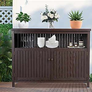 Spurgehom Outdoor Console Sideboards Buffet Cabinet, Solid Wood Storage Cabinet TV Stand,Furniture for Patio Entryway Deck(Brown)