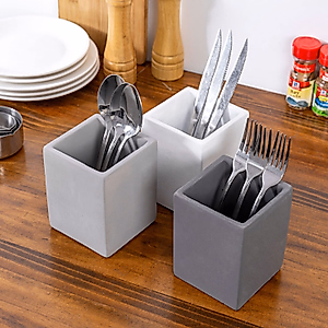 MyGift Deluxe Modern Gray Monochrome Concrete Kitchen Dining Utensil Holders - Cooking Tools and Accessories Storage Organizer Crocks, Set of 3