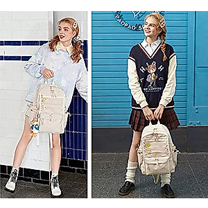 Woyiyaan Laptop Backpack for Women Girls 15.6 Inch Mesh School Bag, Unisex Student Bookbag Waterproof Backpack for College Work Travel,Beige