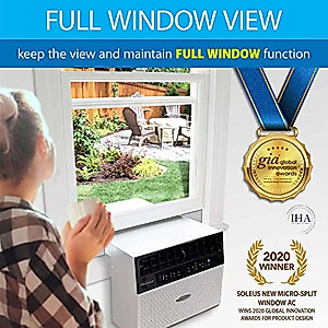 Soleus Air Exclusive 6,000 BTU Energy Star First Ever Over The Window Sill Air Conditioner Revolutionary Safety Class and Whisper Quiet, Keep a Clear View Through Your Window, With WiFi, Google Home, and Alexa (Fits up to 11" Wide Window Sill)