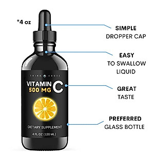 Think Above Liquid Vitamin C - High Dose - Vitamin C Drops - for Adults and Kids - 500 mg - Liquid VIT C - Non GMO - Vitamin C Liquid Supplement (4 fl oz 120 ml)