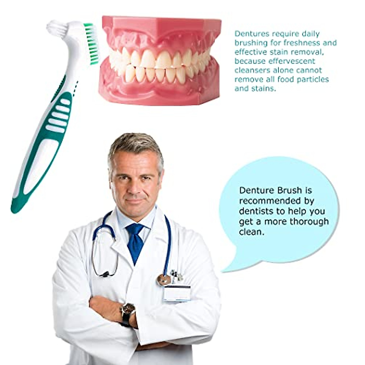 Mckkor Premium Hygiene Denture Cleaning Brush Set, Multi-Layered Bristles & Ergonomic Rubber Handle, for Denture Care(Pack of 2)