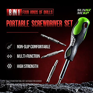 SUNHZMCKP 8 in 1 Screwdriver, Portable multi-purpose screwdriver set，High-Strength Bits, Phillips, Slotted, Torx，Suitable for outdoor and daily repair tools,The best tool gift