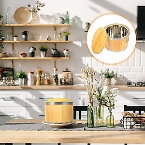 Hemoton Sushi Rice Cooling Bowl Wooden Rice Bucket Wooden Hangiri Sushi Rice Mixing Tub with Lid Stainless Steel Rice Warmer Japanese Rice Cooking Tub