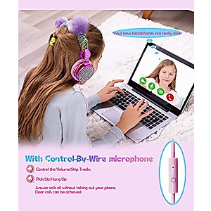SVYHUOK Girls Pink Unicorn Wired Headphones,Cute Cat Ear Kids Game Headset for Boys Teens Tablet Laptop PC,Over Ear Children Headset withMic,for School Birthday Xmas Gifts