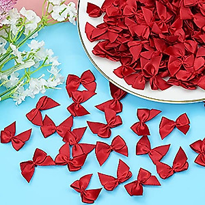 200pcs Mini Satin Ribbon Bows Flowers Red Craft Satin Ribbon Bows 1 Inch Pre-Tied Ribbon Satin Bows Small Christmas Satin Ribbon Bows for DIY Crafts Gift Wedding Party Sewing Scrapbooking(Red)